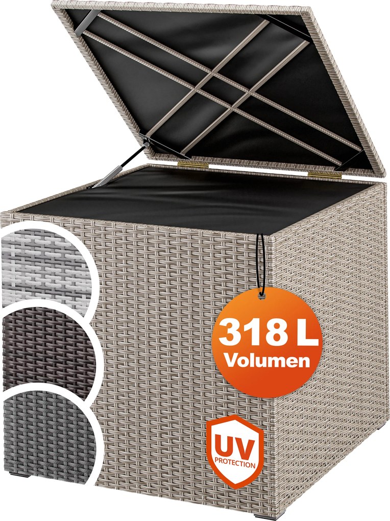 Zahradní úložný box umělý ratan 318L krémová s vnitřní obložení odolné vůči počasí