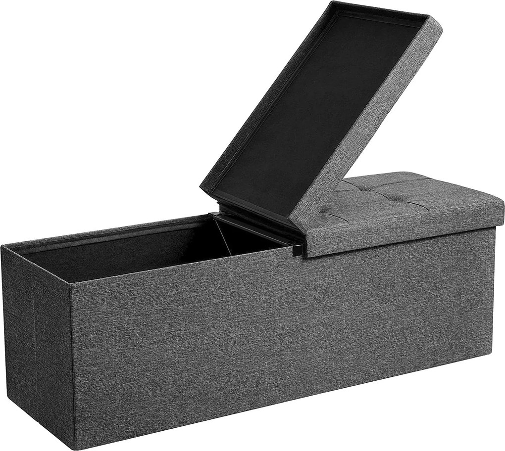 Puf, skládací úložná lavice otoman, sedací lavice, 120l, tmavě šedý, 110 x 38 x 38 cm