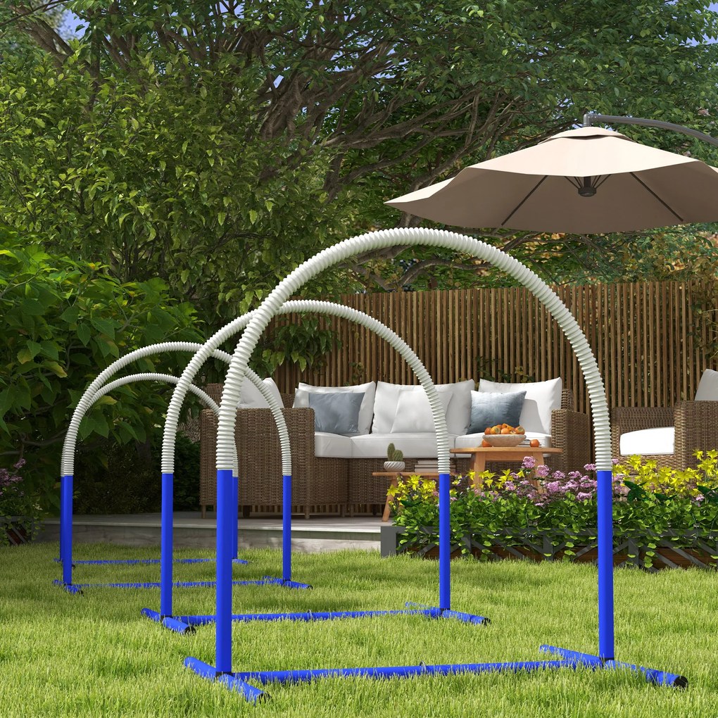 PawHut 4-dílný agility set pro psy, 88 x 64 x 95 cm, se 4 oblouky, přenosná taška, pro starší nebo velmi mladé psy, PE, ABS, bílá