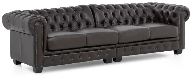 furniture-nabytek.cz - Pohovka Chesterfield 4místná z pravé kůže, hnědá – 268×100×72 cm