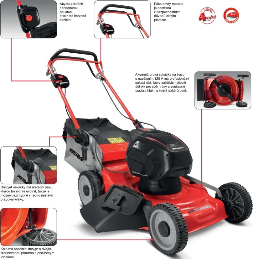 Weibang WB502SE 6in1 – Aku sekačka s pojezdem, 50 cm, včetně baterie 4 Ah / 120 V, mulčování – Servis ČR
