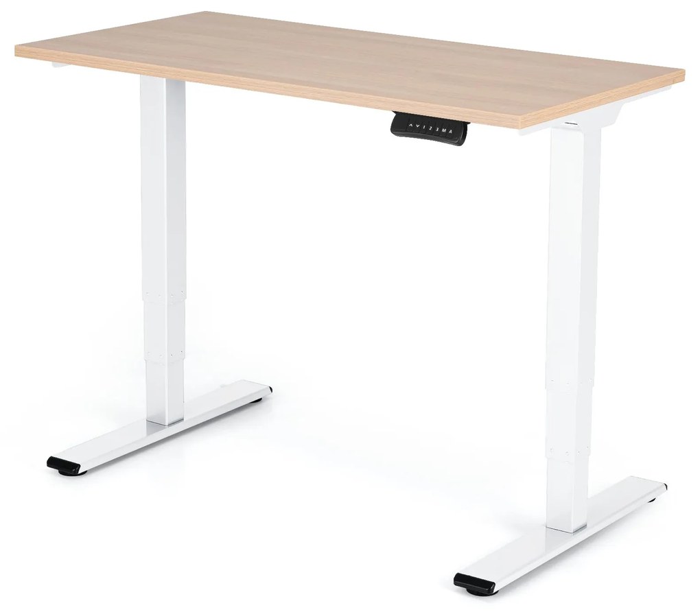 Výškově nastavitelný stůl Liftor 3segmentové nohy bílé,   deska 1180 x 600 x 25 mm světle hnědá
