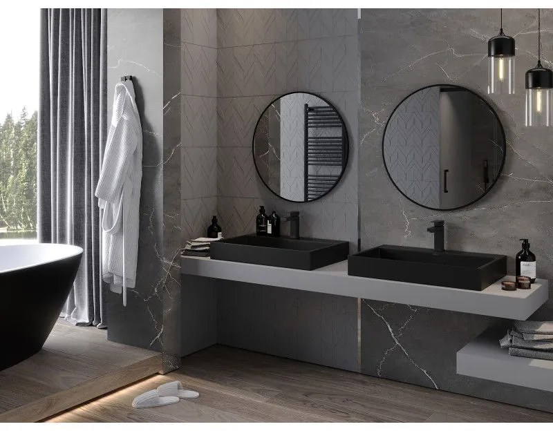 Mexen Loft, kulaté koupelnové zrcadlo 75 cm, barva rámu černá matná, 9850-075-075-000-70