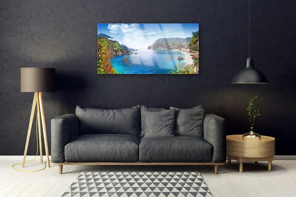 akrylový obraz Záliv Hory Moře Krajina 100x50 cm