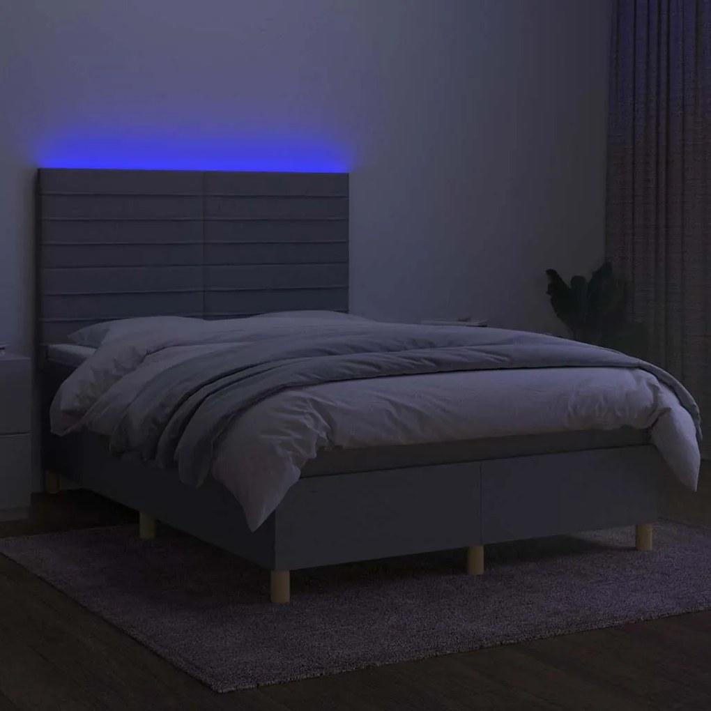 Box spring postel s matrací a LED světle šedá 140x190 cm textil 3135509