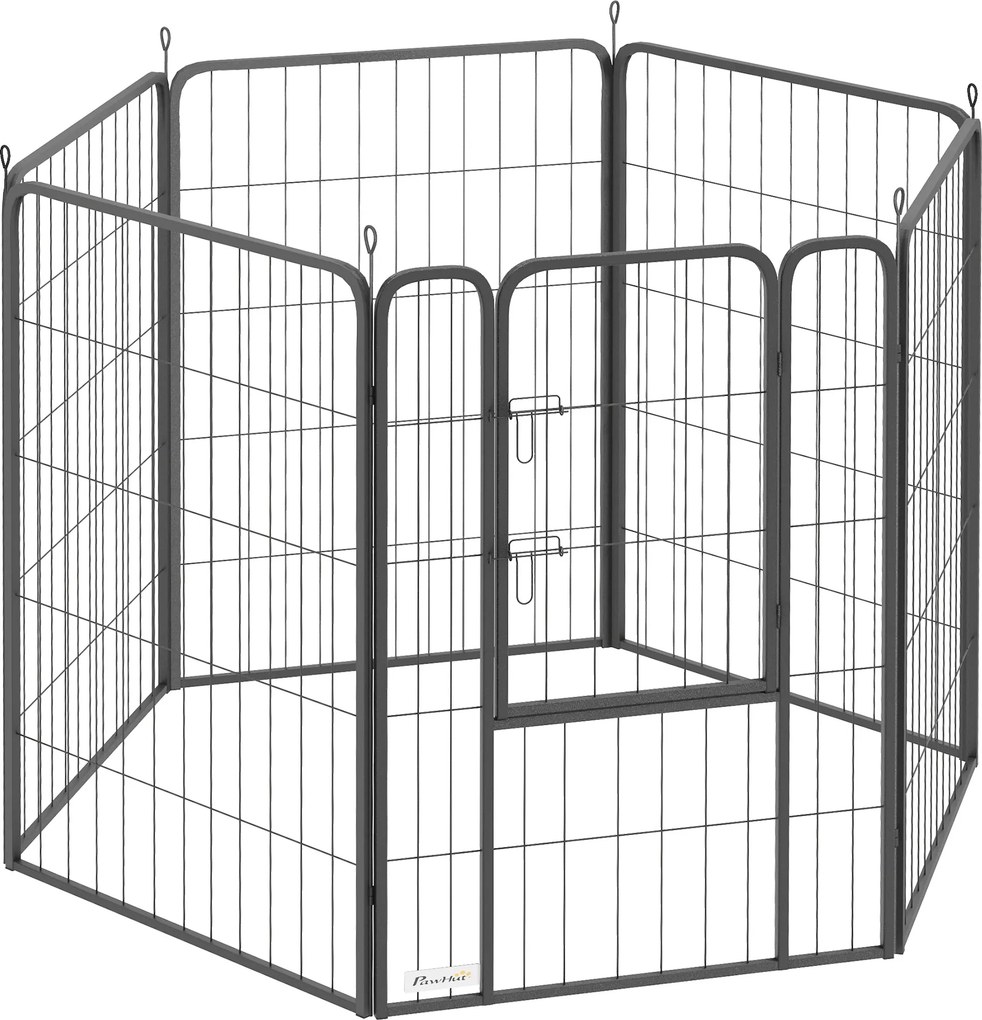 Ohrádka pro psy se 6 panely, robustní, s bezpečnými dvířky, pro vnitřní i venkovní použití, na zahradu, do kempu, výška 100 cm