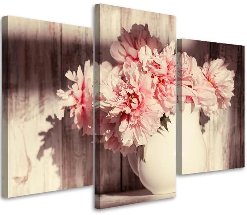 Gario Obraz Vintage květiny ve váze - 3 dílný Rozměry: 120 x 80 cm, Provedení: Obraz na plátně