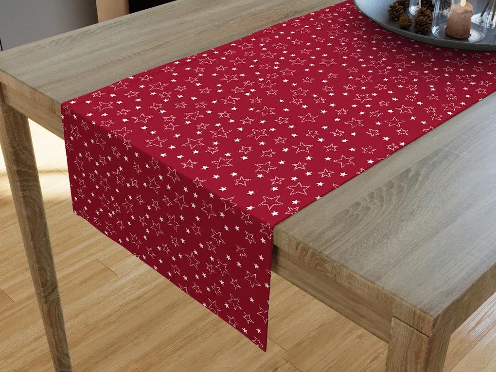 Goldea vánoční bavlněný běhoun na stůl - vzor stříbrné hvězdičky na červeném 50x180 cm
