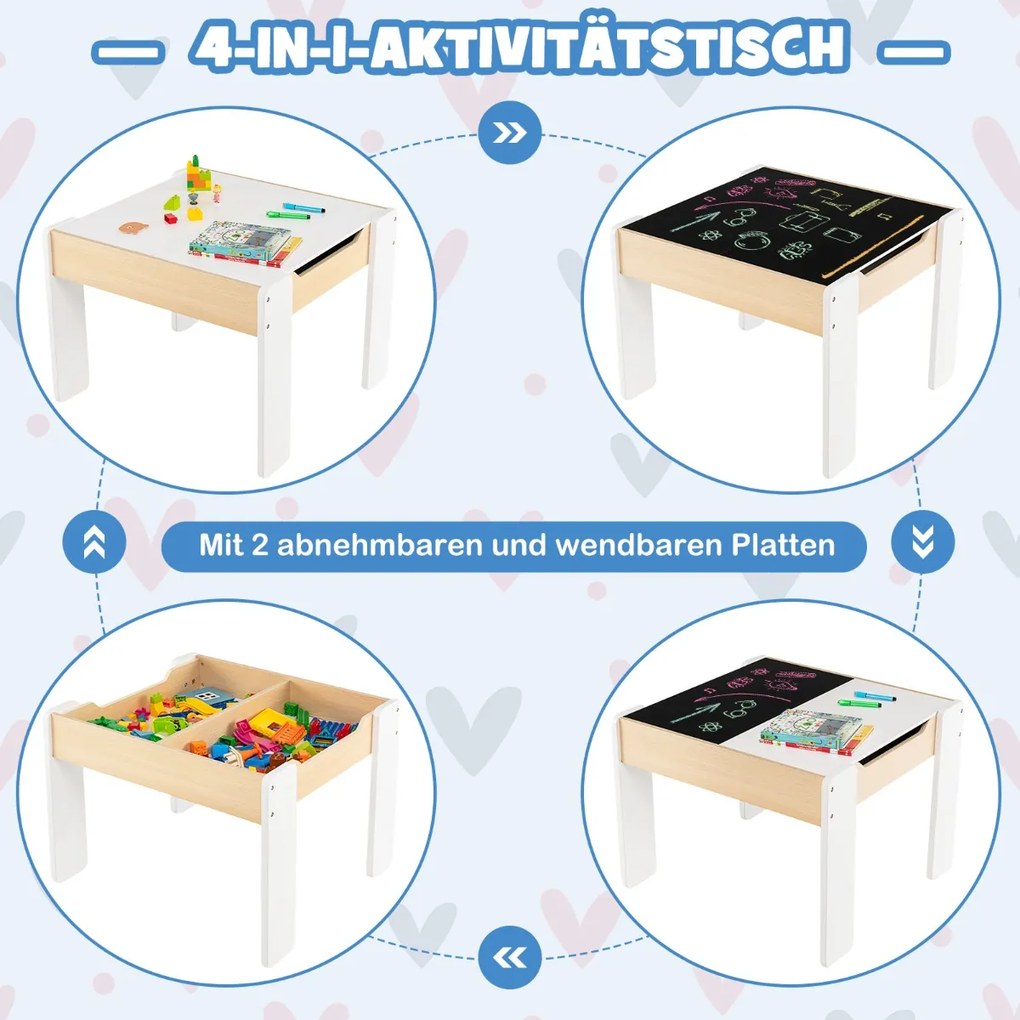 Costway 4 v 1 3dílná dřevěná dětská sedací skupina s odnímatelnou deskou