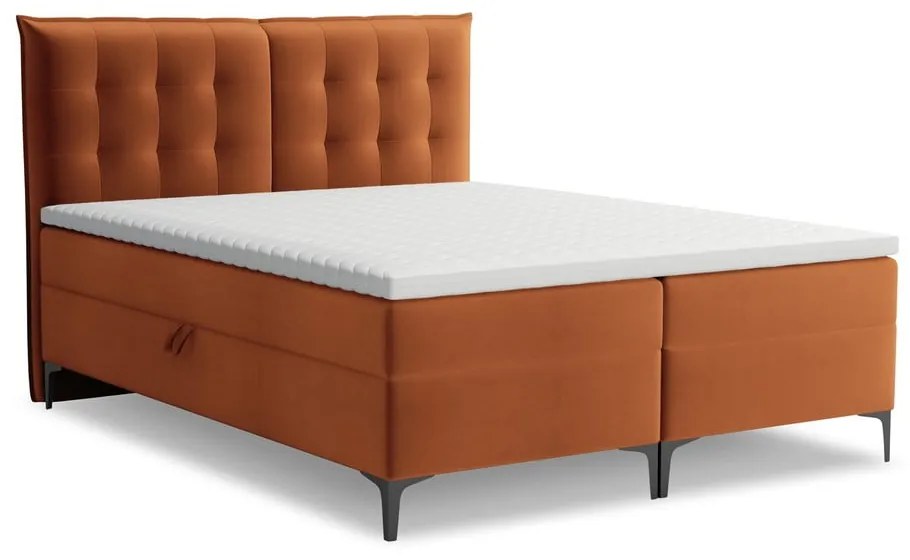Boxspring postel s úložným prostorem 160x200 cm v terakotové barvě Mikana – Makamii