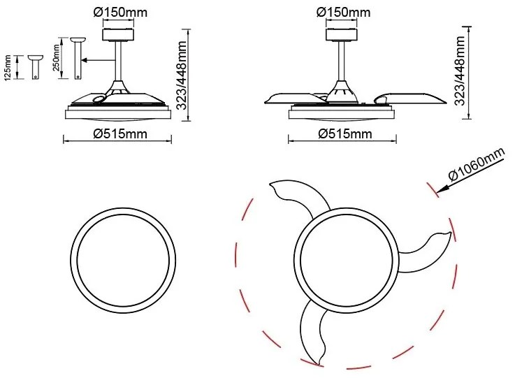 Mantra Mistral, rozvinovací ventilátor se svítidlem a dálk. ovladačem, LED 50W 3000-6500K, bílá, průměr 51/106cm