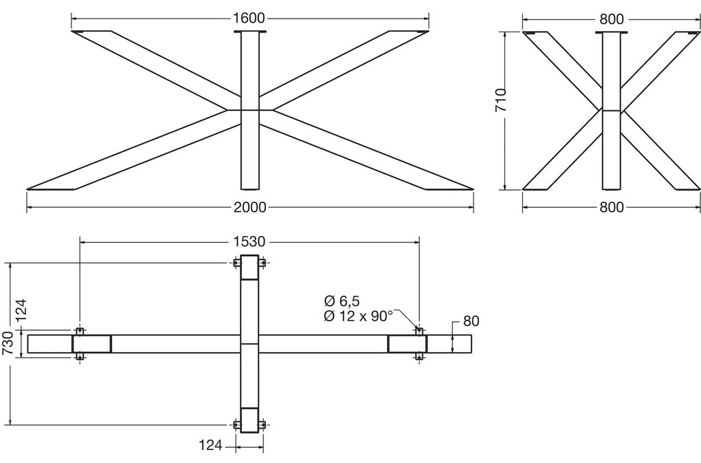 Havlíček truhlářství Jídelní dubový stůl Gaia - podnož ocel černá RAL9005 lakovaná rozměr: 180x90 cm