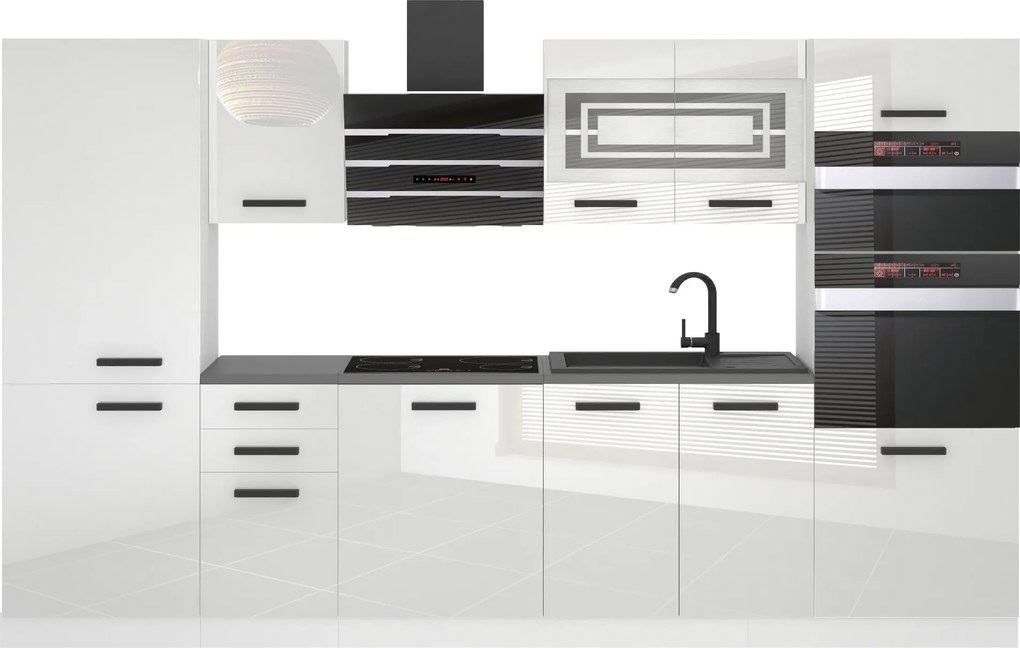 Kuchyňská linka Belini Premium Full Version 300 cm bílý lesk s pracovní deskou MILA INF MILA/0/WT/W/B/B1