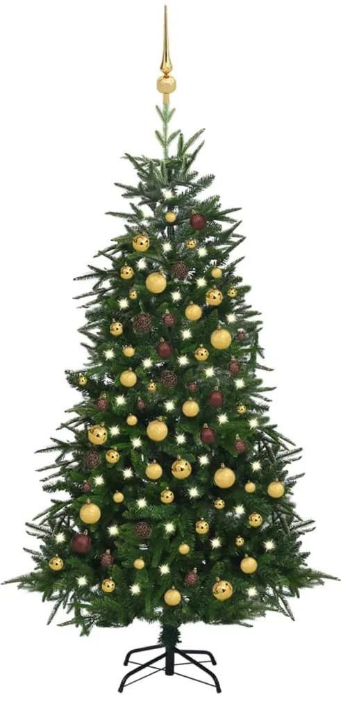 3077828 vidaXL Umělý vánoční stromek LED a sada koulí zelený 180 cm PVC a PE