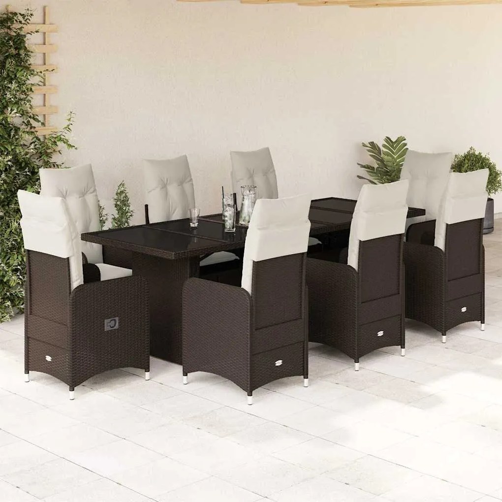 9dílný zahradní bistro set s poduškami hnědý polyratan 3277283