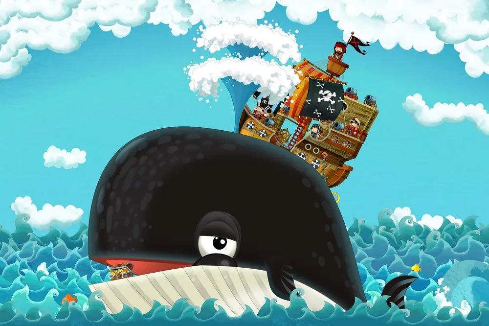 Samolepící tapeta pirátská loď na velrybě
