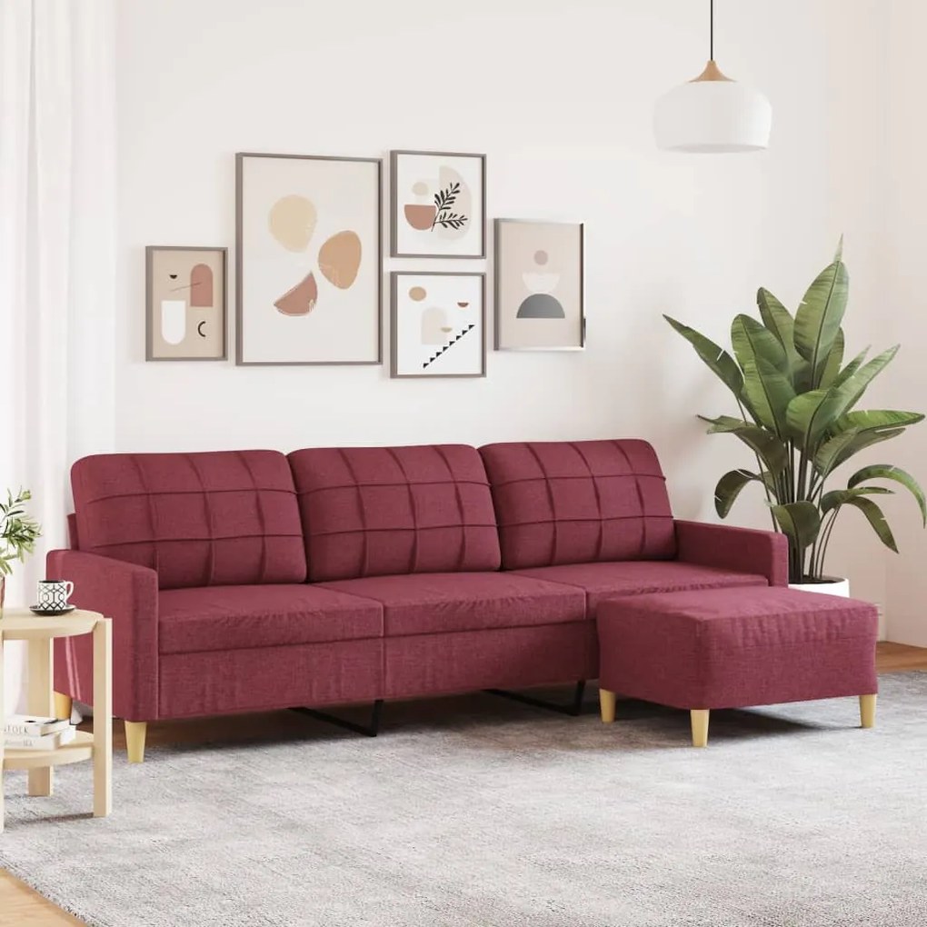 3místná pohovka s podnožkou vínová 210 cm textil 3278255