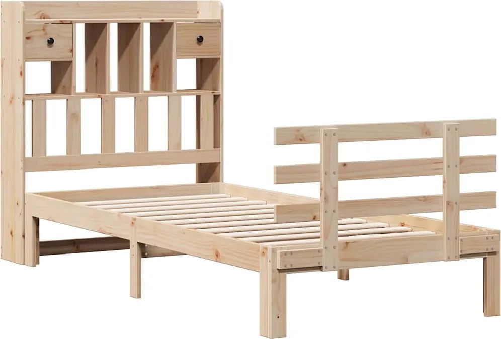Postel s knihovnou bez matrace 90 x 190 cm masivní borovice 3322782