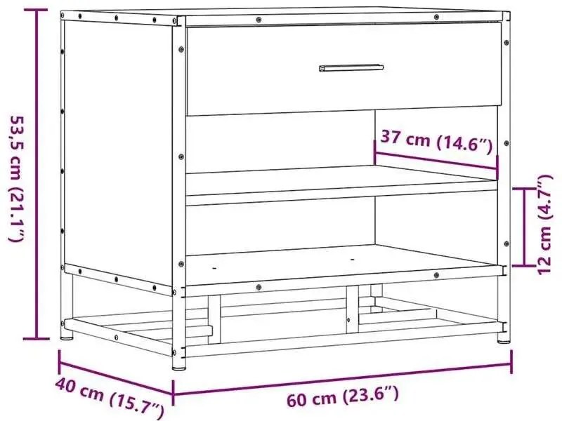 Botník, dřevo, kov, dub sonoma, černá, NoBi TREDIS