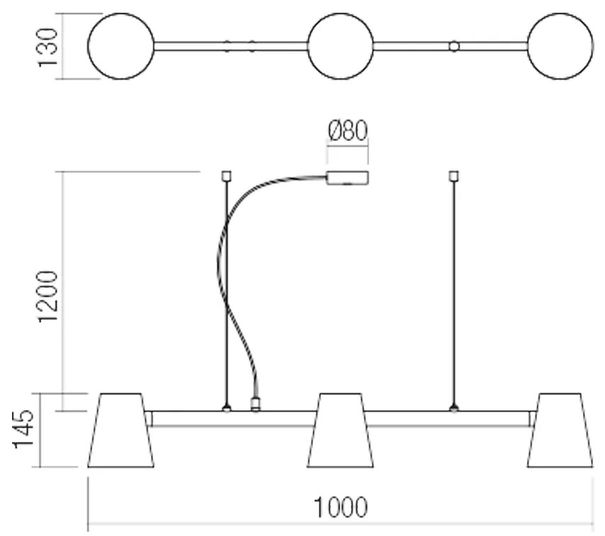 Redo 01-1555 závěsný lustr Mingo matně černá, 3L, E27, 100cm