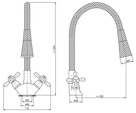 RAV Slezák Morava Retro Dřezová baterie s flexibilním ramínkem se sprchou, černá matná MK320.0/13 cmAT