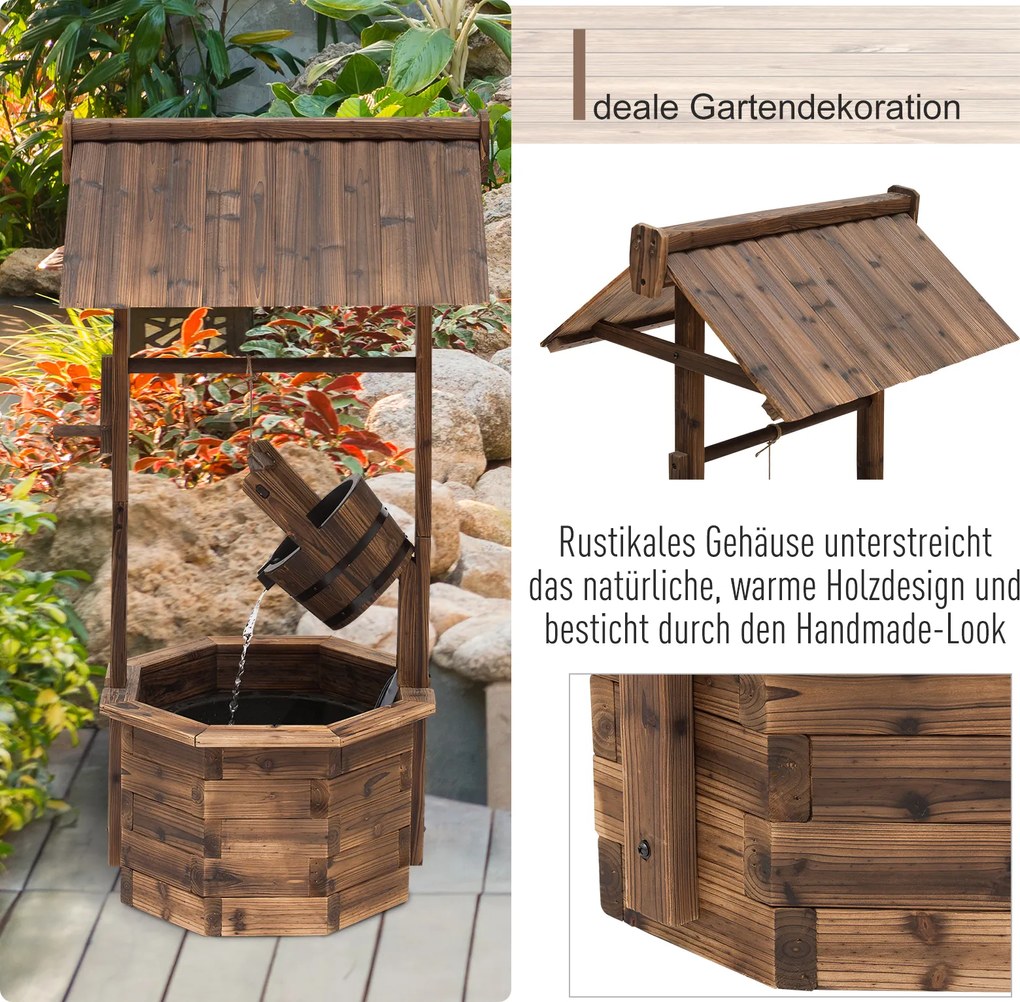 Outsunny zahradní fontána okrasná fontána vodopád z masivního dřeva 68 x 57 x 118 cm nastavitelná v hnědé barvě pro zahradu a terasu | Aosom.de