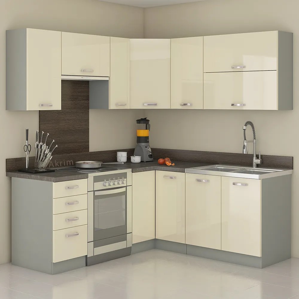 KARMEN | vysoká skříňka 60 DPM-210 2F na vestavnou troubu a mikrovlnku | 60 cm | světle šedá/krémová lesk
