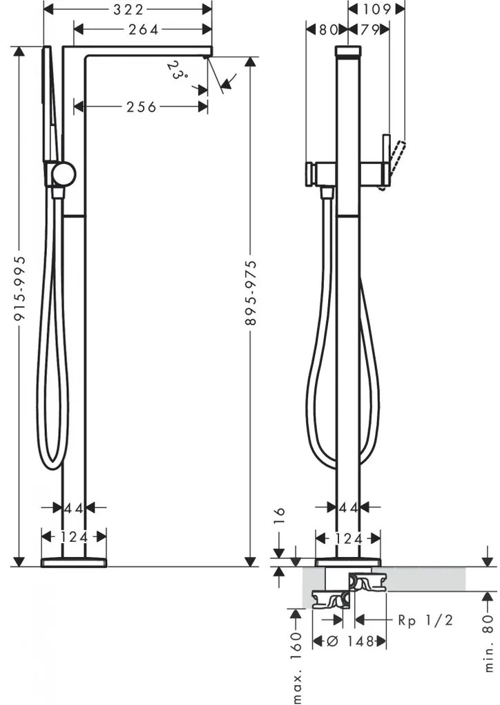 Hansgrohe Tecturis E - Páková vanová volně stojící baterie na podlahu, kartáčovaný bronz 73445140