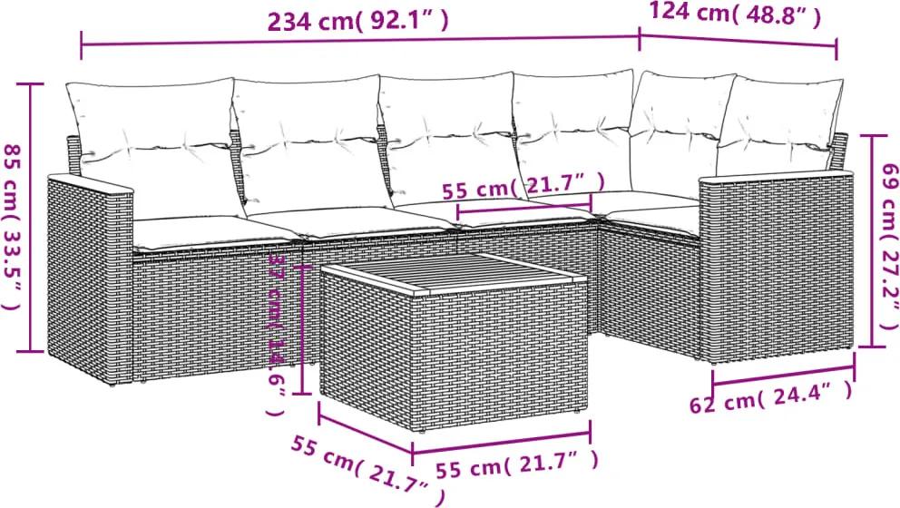 vidaXL 6dílná zahradní sedací souprava s poduškami polyratan [3258353] Barva: béžová a šedá