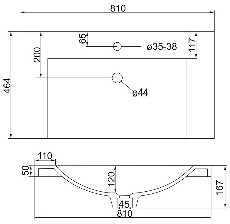 Mereo Mereo, Opto, koupelnová skříňka s umyvadlem z litého mramoru 81 cm, bílá, dub, bílá/dub, černá, CN931M