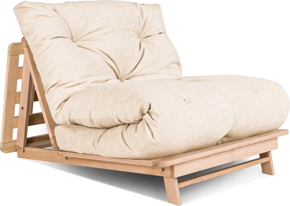 Marior Home Rozkládací futonové křeslo / pohovka Layti - 90 cm / Krémová / Surový buk