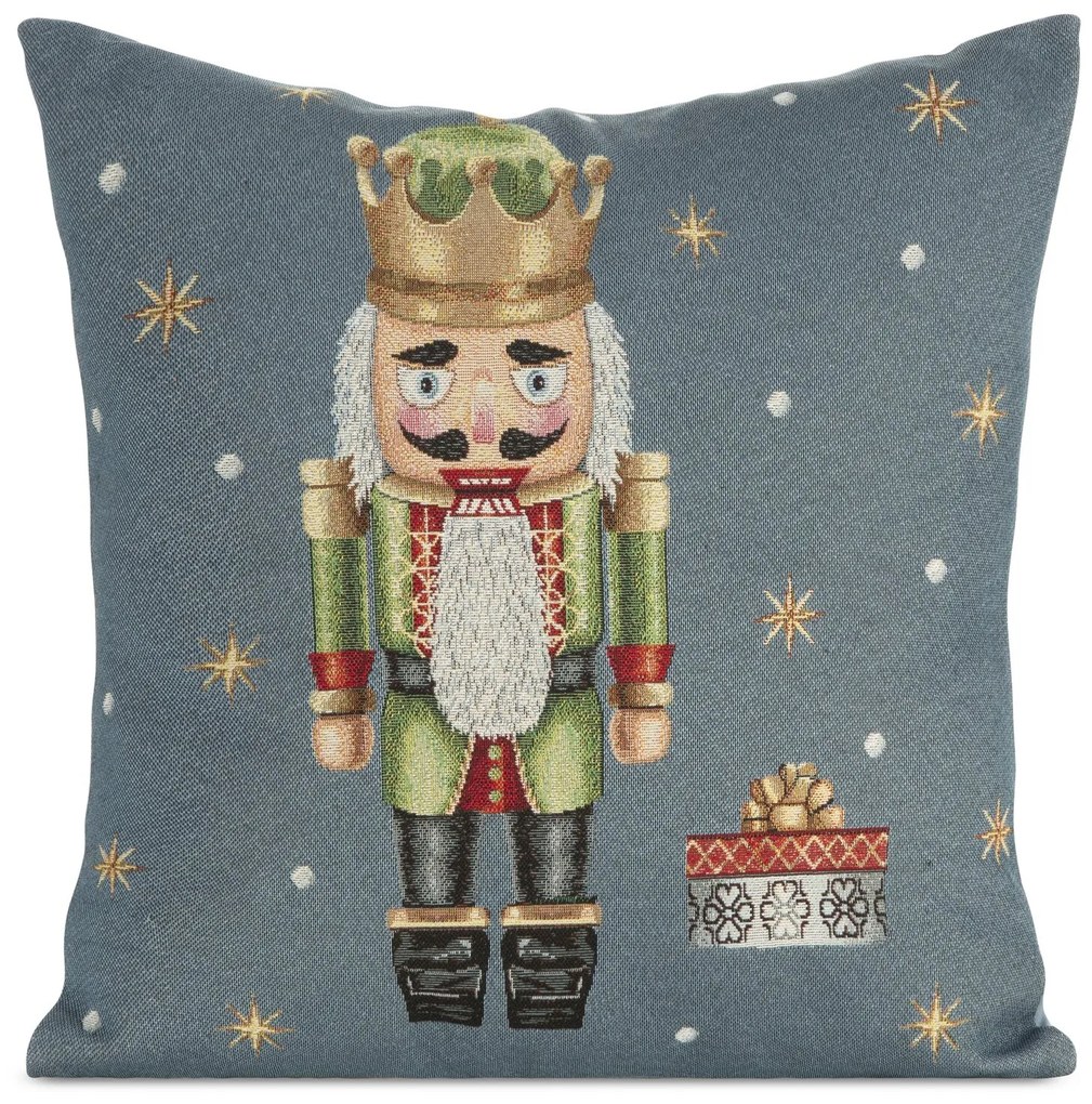 VÁNOČNÍ GOBELÍNOVÁ DEKORAČNÍ POVLAK NA POLŠTÁŘ NUTCRACKER 45X45 CM VZOROVANÁ