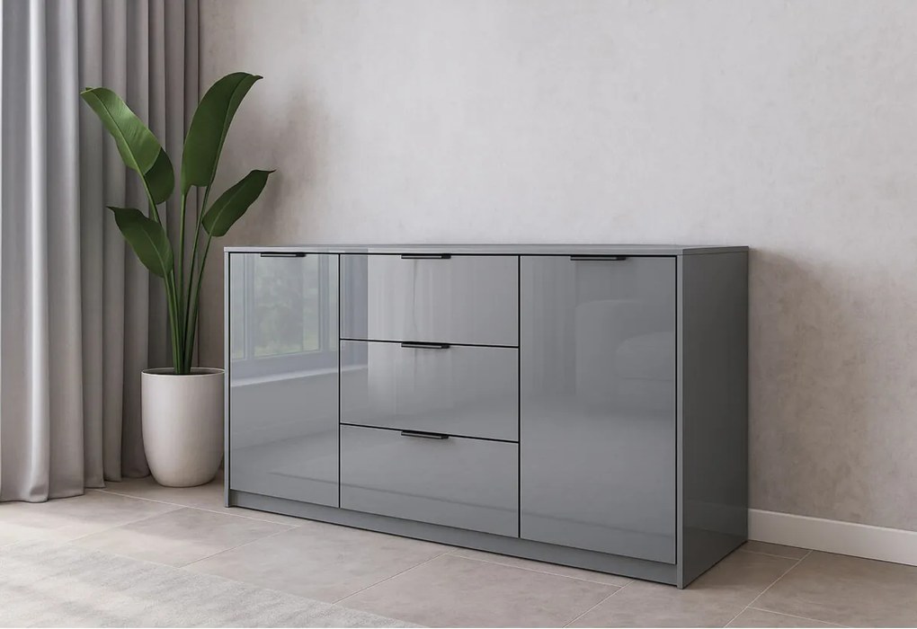 Komoda Roma Color 2 dveře 3 šířky 1,6 m lesklá šedá láva