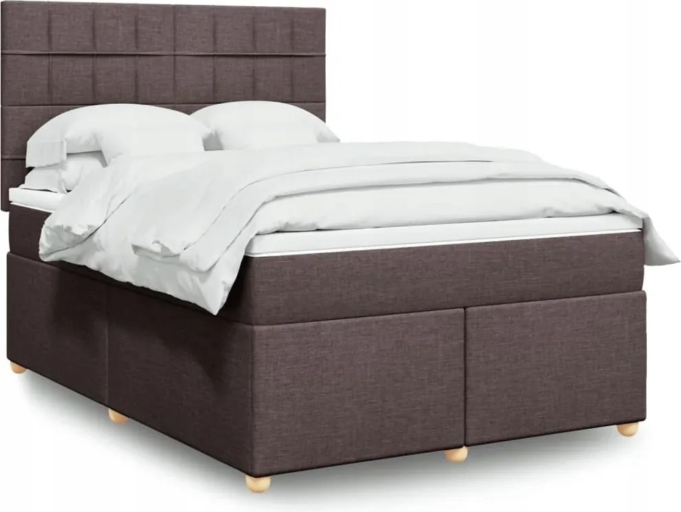 Box Spring Postel S Matrací Textil Tmavě Hnědá Blok se čtverci 160 x 200