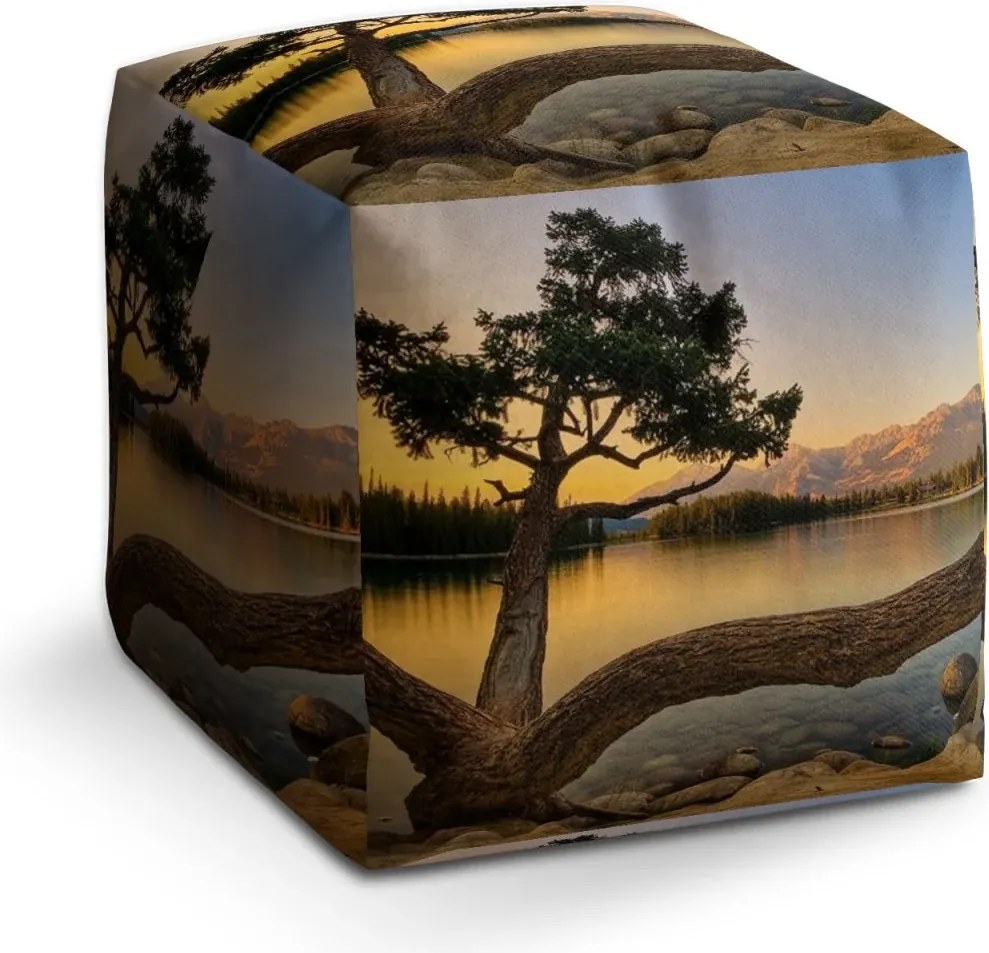 Sablio Taburet Cube Strom u jezera - 60x60x60 cm
