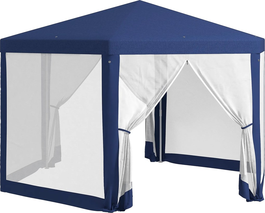 Outsunny Pavilon 4x3m Hexagonální Voděodolný Stabilní Zimní Odolný Pavilon s Moskytiérou, Party Stan, Zahradní Altán se 6 Bočními Panely pro Kempování