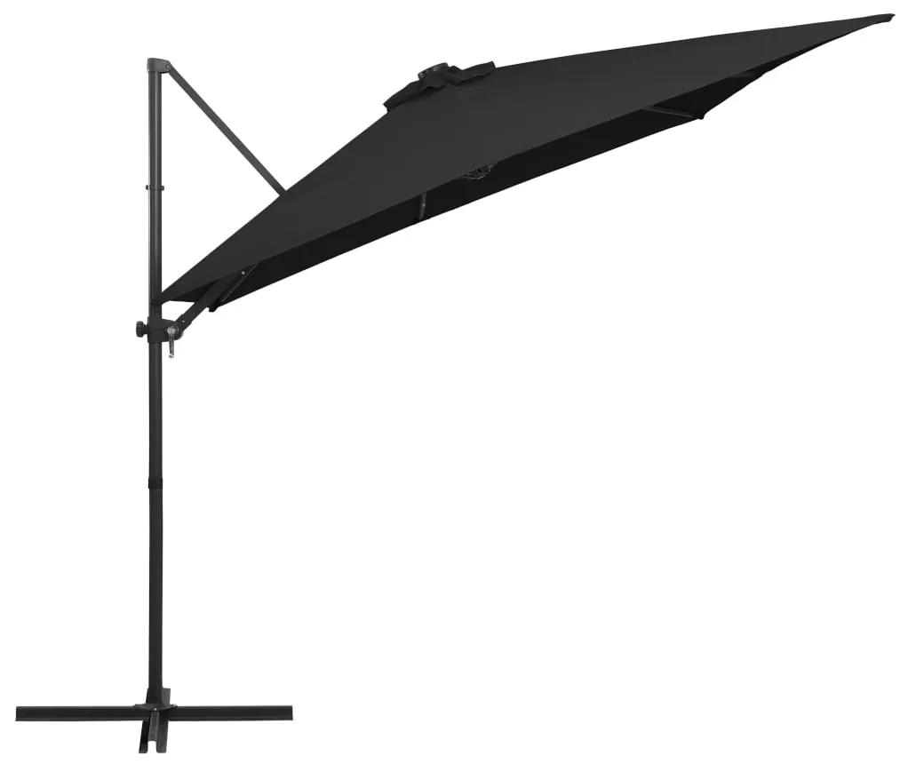 Konzolový slunečník s LED světly ocelová tyč 250 x 250 cm černý - Default Title