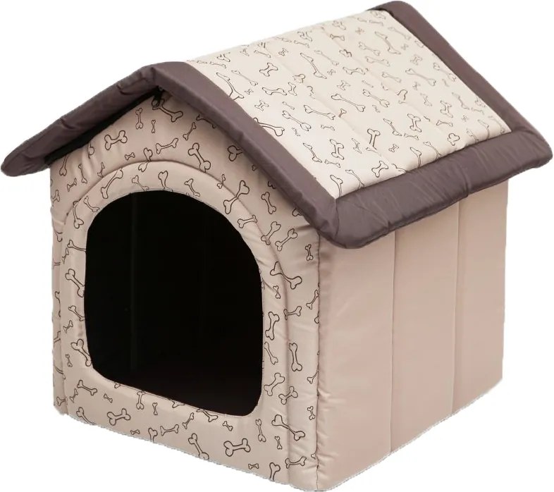 HobbyDog Pelíšek pro psa Bouda - béžová kosti VELIKOST: R1 - 38 x 32 x 38 cm