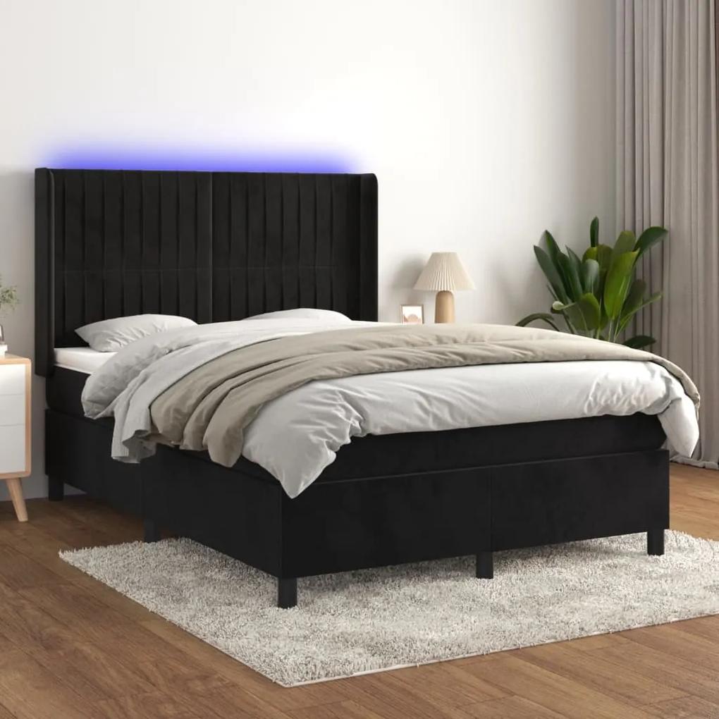 Box spring postel s matrací a LED černá 140x190 cm samet,  3139681