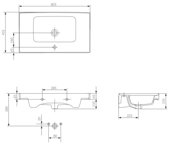 Cersanit K114-017 - Zápustné umyvadlo CREA 44,5x80,5 cm keramika/lesklá bílá