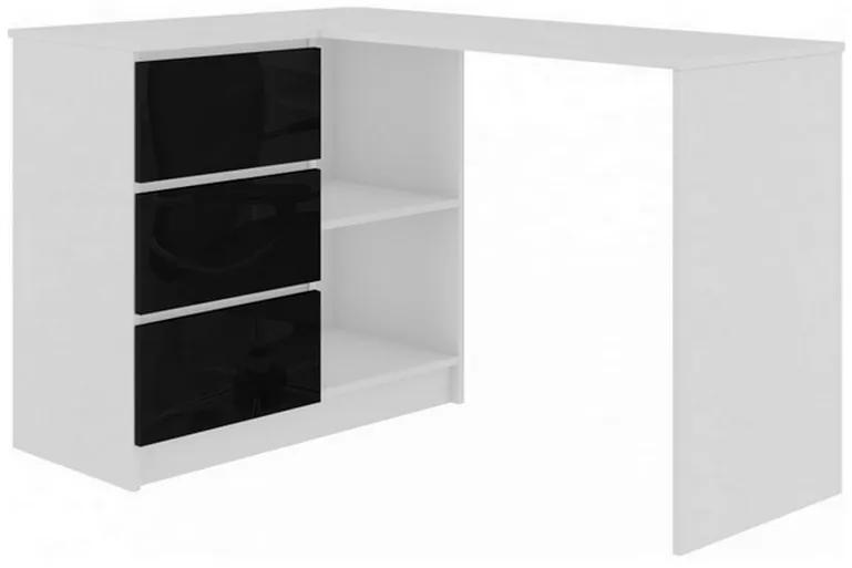 Psací stůl AKORD B16 3SZ, 124,5x77x50, bílá/černá lesk, levá
