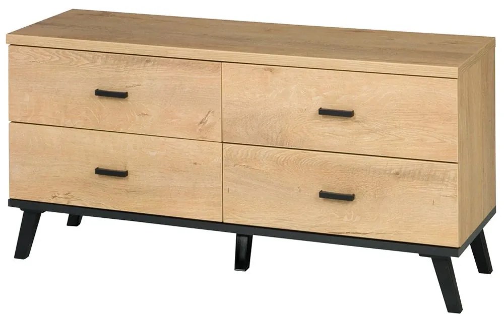 Obývací stěna se skříní JOHN | 5 dílů | 333 cm + 101x61 cm | dub lefkas světlý/černá