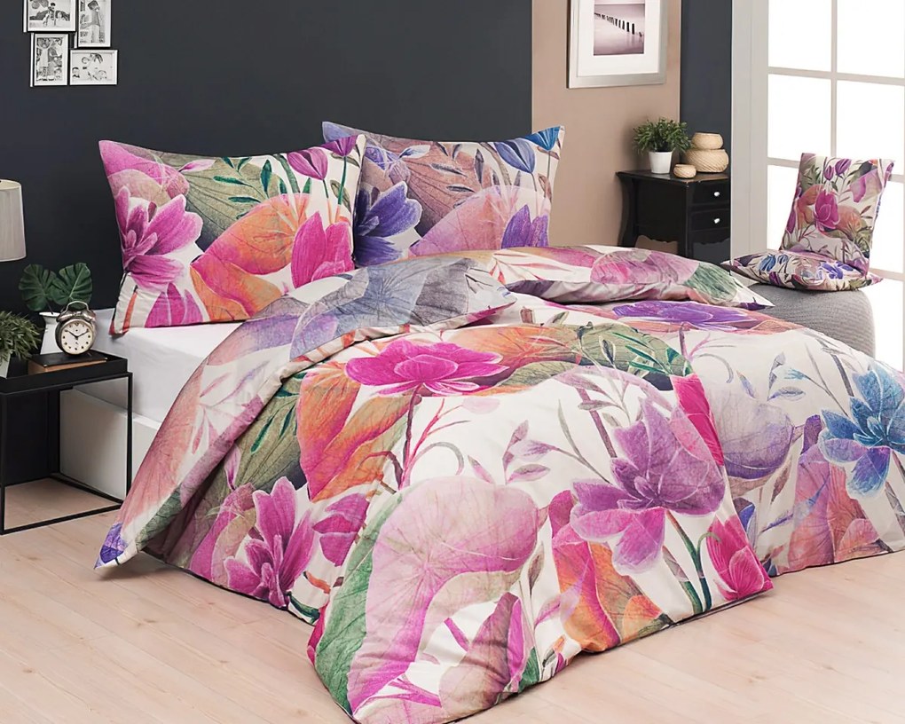 Matějovský Povlečení ALICANTE, květinový vzor, tmavě růžové, bavlna hladká digitál, 140x220cm + 70x90cm