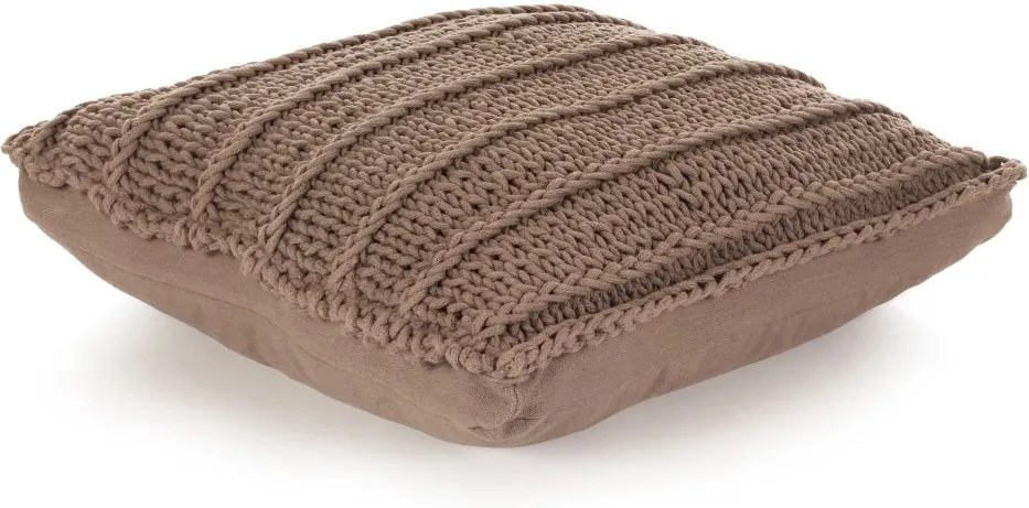 Čtvercový pletený bavlněný polštář na podlahu - hnědý | 60x60 cm