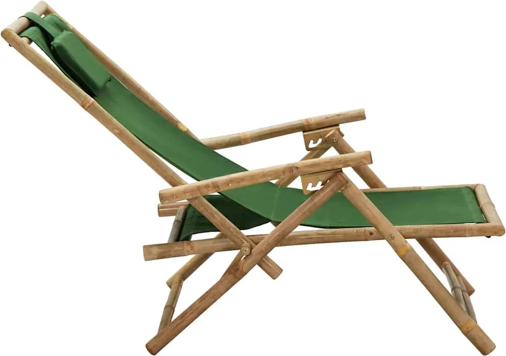 Skládací polohovací křeslo, zelené, bambusové a látkové 313027