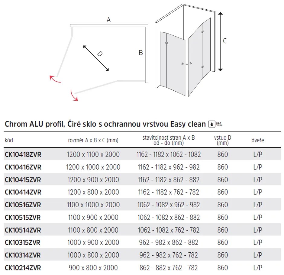 Mereo Novea sprchový kout obdélník 90x80 cm sklo Čiré ALU chrom CK10214ZVR