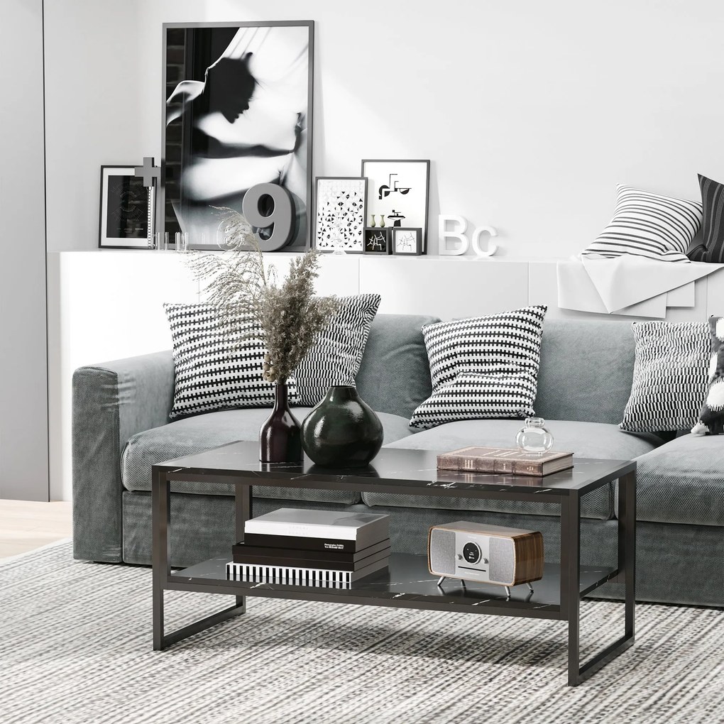 HOMCOM Moderní konferenční stolek se 2 policemi 106 x 50 x 47 cm Černý | Aosom