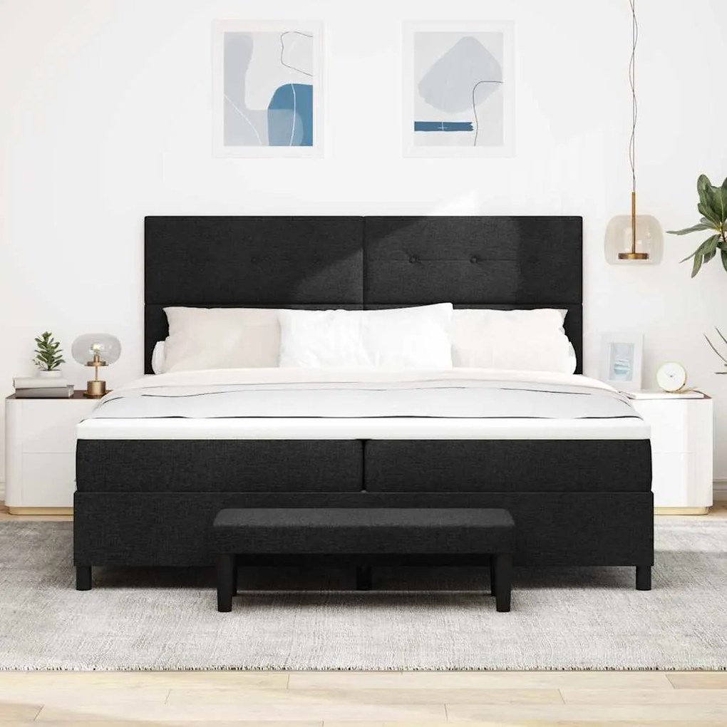 Postel s boxspringem s čelo Černá 200 x 200 cm textil 3344095