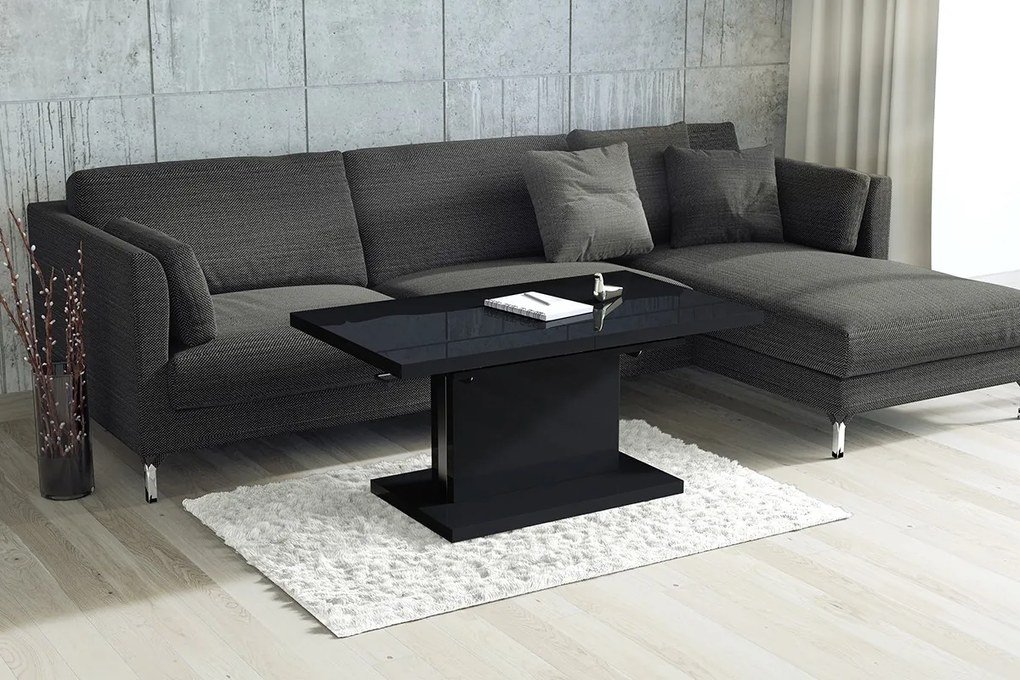 Mazzoni ASTON černý lesk, rozkládací, zvedací konferenční stůl, stolek - 70 cm