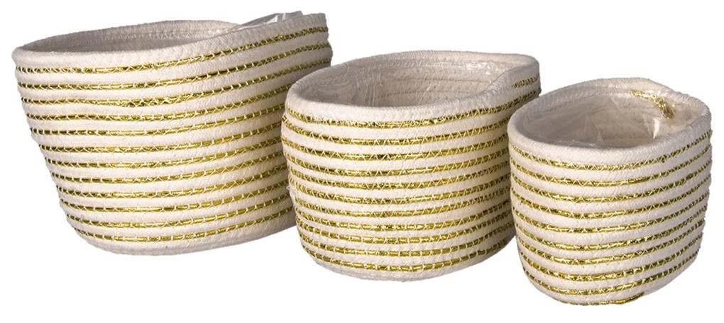 3 ks pletených béžovo zlatých košíků - Ø 26*20 / Ø 23*17 / Ø 20*11 cm